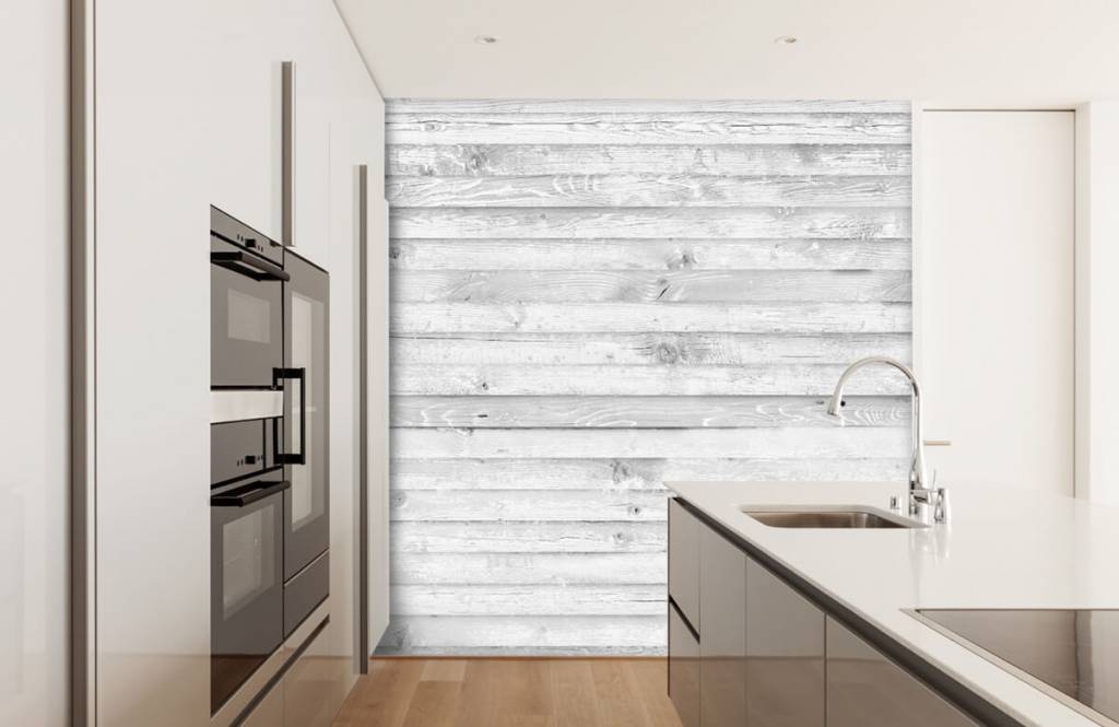 Whitewash hout horizontaal - Fotobehang