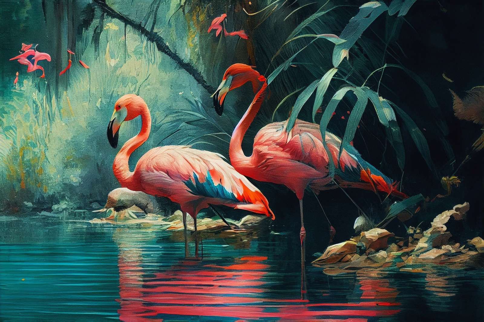 Fotobehang - Flamingo Oase Ontwaken - Fotobehang
