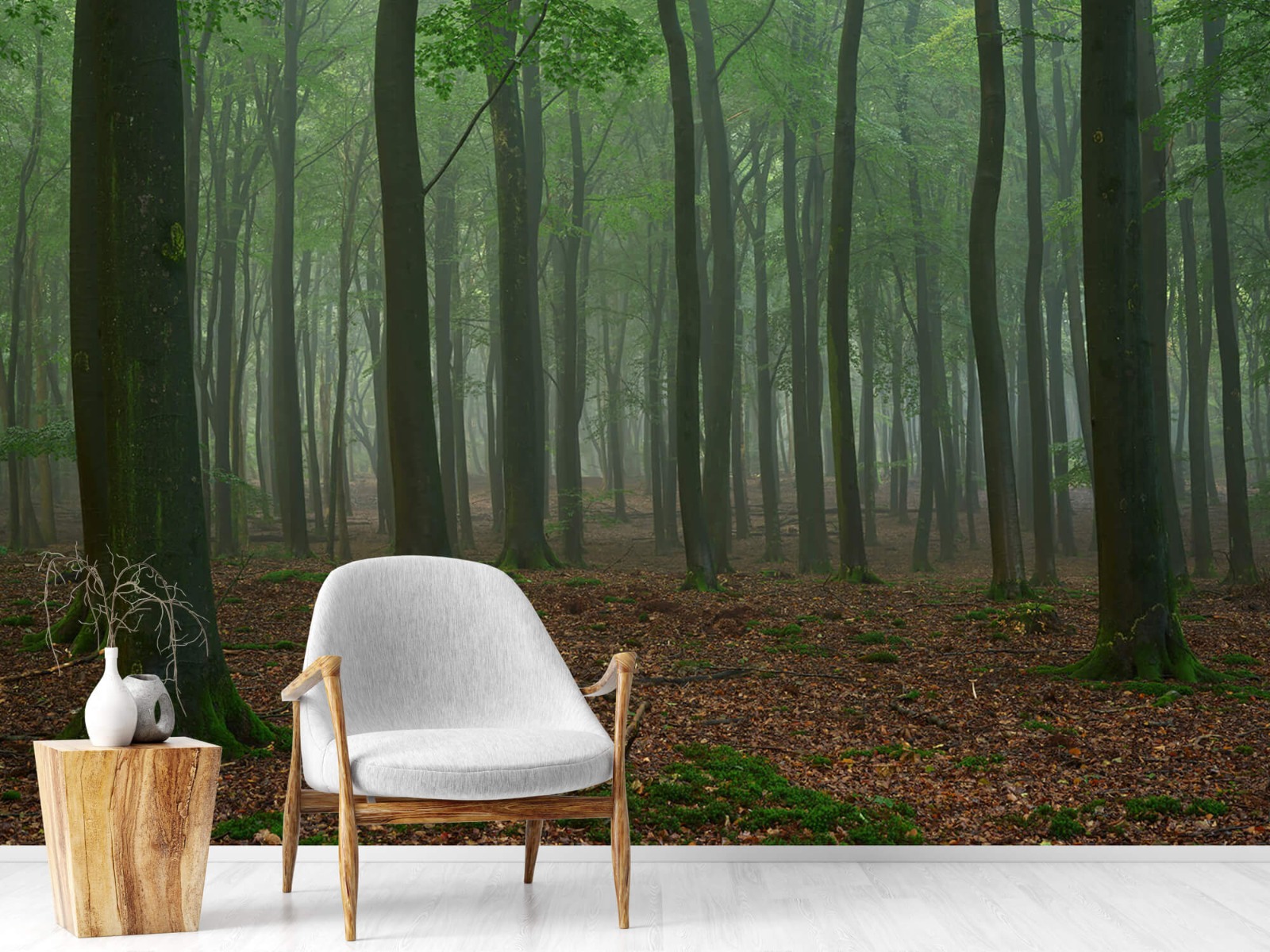 Mist in het bos - Fotobehang