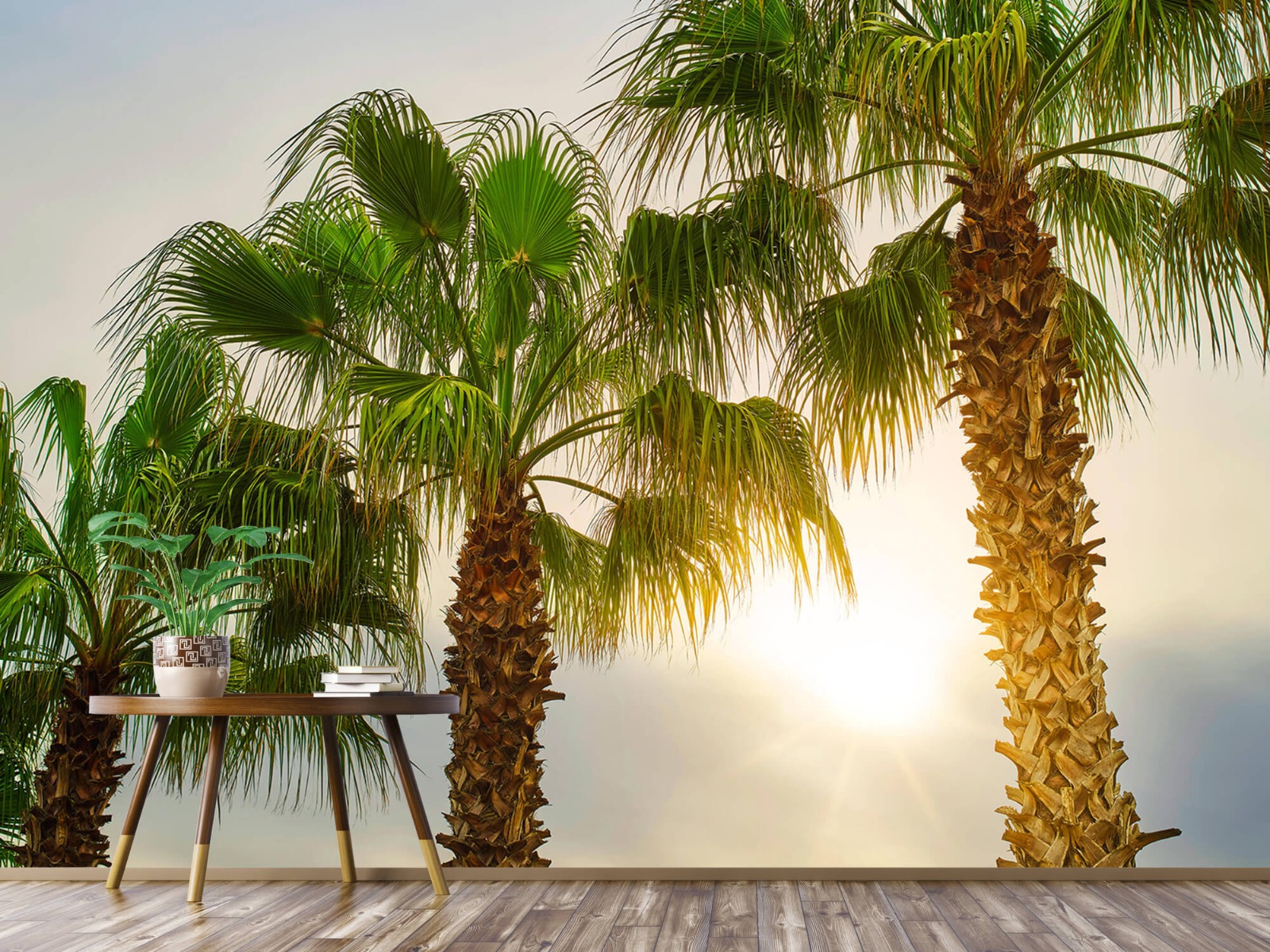 Palmbomen met zon - Fotobehang